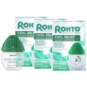 rohto cool relief, redness reliever lubricant eye drops, relieves redness, prevents and protects further irritation, cools and soothes red, dry, itchy eyes, fast-acting formula, 0.4 fl oz (pack of 3)