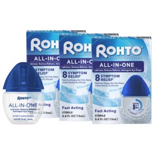 rohto all-in-one multi-symptom cooling eye drops, all-in-one astringent, lubricant & redness reliever eye drops for irritated, dry, burning, watery, itchy, red, gritty eyes, 0.4 fl oz bottle