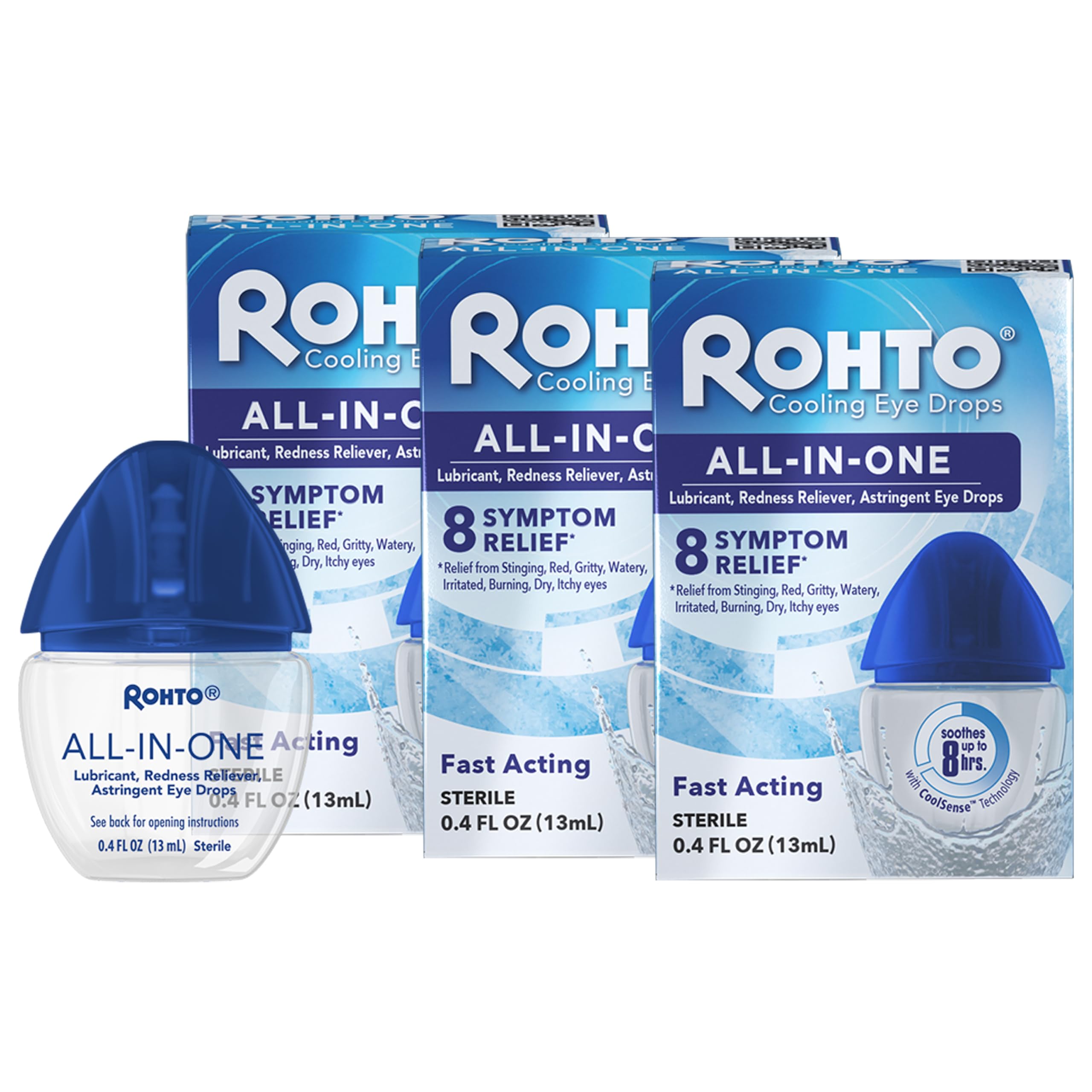 Rohto All-in-One Multi-Symptom Cooling Eye Drops, All-in-One Astringent, Lubricant & Redness Reliever Eye Drops for Irritated, Dry, Burning, Watery, Itchy, Red, Gritty Eyes, 0.4 fl oz bottle