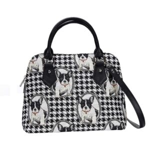 signare tapestry hand shoulder bag cross body purses handbag satchel bag for women in black and white french bulldog design (conv-fren)