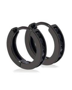 tarsus 12mm unisex black round cz hoop earrings huggie ear piercings