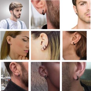 Tarsus 12mm Unisex Black Round CZ Hoop Earrings Huggie Ear Piercings