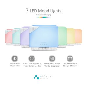 ASAKUKI 700ml Premium Essential Oil Diffuser, 5 in 1 Ultrasonic Aromatherapy Fragrant Oil Vaporizer Humidifier, Timer and Auto-Off Safety Switch, 7 LED Light Colors