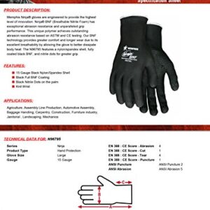 MCR Safety N96795L Ninja BNF Nitrile Gloves, ANSI Puncture 2, Abrasion 5, 15 Gauge Nylon/Spandex Shell with Full BNF Coating and Nitrile Grip Dots, 1-Pair, Large