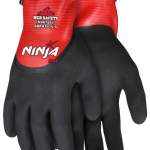 MCR Safety Ninja BNF N96785S Nitrile Work Gloves, 18 Gauge Nylon/Spandex Shell Fully Coated with Flat Red Nitrile, Coated Over the Knuckles and Palm with Breathable Nitrile Foam with NFT, Small