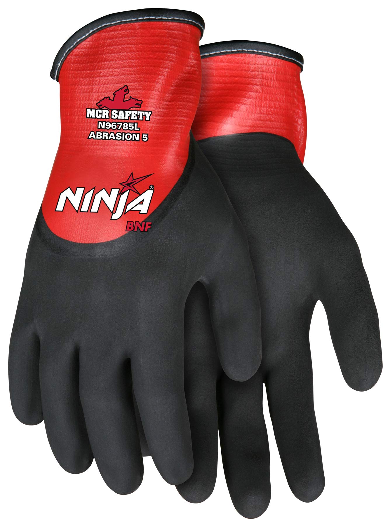 MCR Safety Ninja BNF N96785S Nitrile Work Gloves, 18 Gauge Nylon/Spandex Shell Fully Coated with Flat Red Nitrile, Coated Over the Knuckles and Palm with Breathable Nitrile Foam with NFT, Small