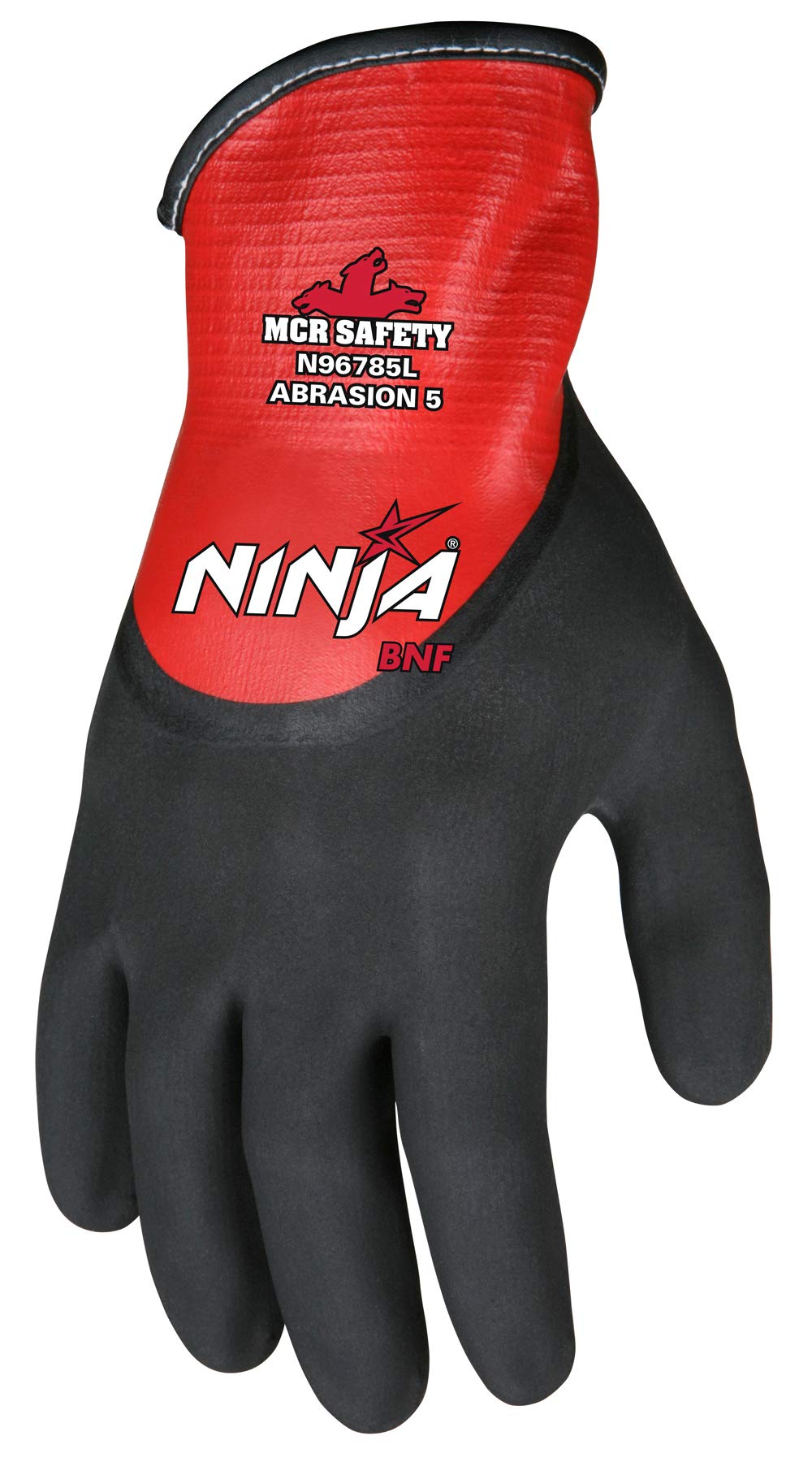 MCR Safety Ninja BNF N96785S Nitrile Work Gloves, 18 Gauge Nylon/Spandex Shell Fully Coated with Flat Red Nitrile, Coated Over the Knuckles and Palm with Breathable Nitrile Foam with NFT, Small