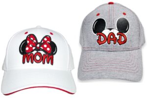 disney set mickey & minnie hats baseball cap men's women's 2 pack (white mom & grey dad)