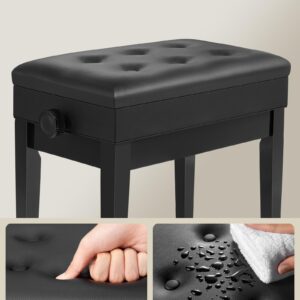 SONGMICS Adjustable Wooden Piano Bench Stool with Sheet Music Storage Black ULPB57H