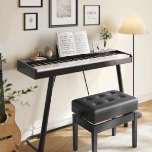 SONGMICS Adjustable Wooden Piano Bench Stool with Sheet Music Storage Black ULPB57H