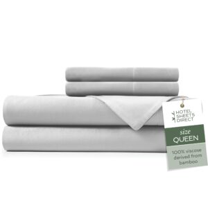 hotel sheets direct 100% viscose derived from bamboo sheets queen - cooling luxury bed sheets w deep pocket - silky soft - grey