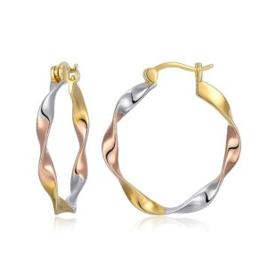 morgan & paige three-tone twisted hoop earrings for women - 18k yellow and rose gold plated 925 sterling silver, lightweight small oval hoops with secure latch back clasp