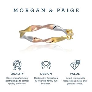 MORGAN & PAIGE Three-Tone Twisted Hoop Earrings for Women - 18K Yellow and Rose Gold Plated 925 Sterling Silver, Lightweight Small Oval Hoops with Secure Latch Back Clasp