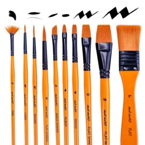 mont marte art paint brushes set for painting, 10 variety of brushes types for class, kids, artists- nice art brushes for acrylic painting