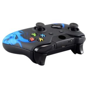 eXtremeRate Blue Flame Soft Touch Grip Front Housing Shell Faceplate for Standard Xbox One Controller (Fits Both with 3.5mm Port and without 3.5 mm Port)