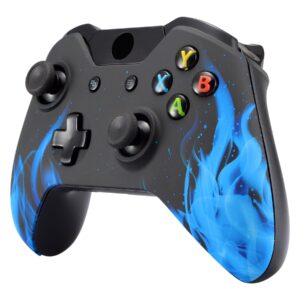 eXtremeRate Blue Flame Soft Touch Grip Front Housing Shell Faceplate for Standard Xbox One Controller (Fits Both with 3.5mm Port and without 3.5 mm Port)