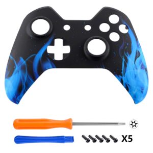 eXtremeRate Blue Flame Soft Touch Grip Front Housing Shell Faceplate for Standard Xbox One Controller (Fits Both with 3.5mm Port and without 3.5 mm Port)