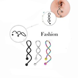 Kiokioa Spiral Twist Navel Ring 316L Surgical Steel Body Piercing Rings14g (3PCS a Set)