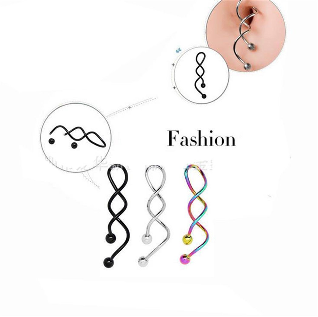 Kiokioa Spiral Twist Navel Ring 316L Surgical Steel Body Piercing Rings14g (3PCS a Set)