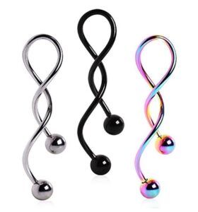 kiokioa spiral twist navel ring 316l surgical steel body piercing rings14g (3pcs a set)