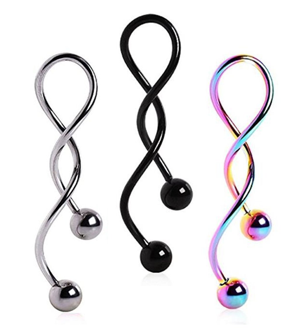 Kiokioa Spiral Twist Navel Ring 316L Surgical Steel Body Piercing Rings14g (3PCS a Set)