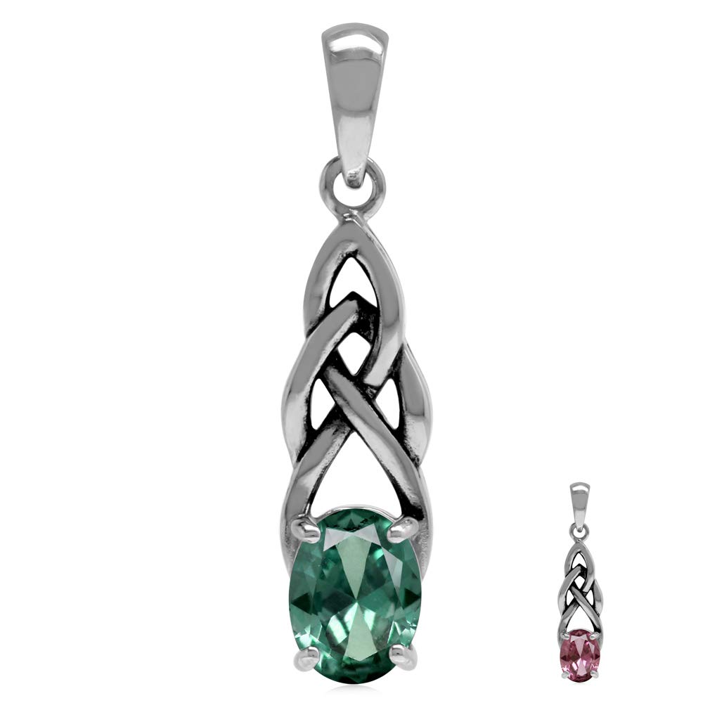 Silvershake Simulated Color Change Alexandrite 925 Sterling Silver Celtic Knot Solitaire Pendant