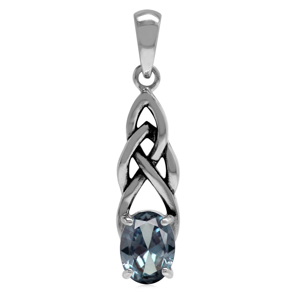 Silvershake Simulated Color Change Alexandrite 925 Sterling Silver Celtic Knot Solitaire Pendant