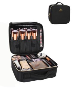 monstina makeup train cases, professional travel makeup bag, portable organizer storage bag for cosmetics makeup brushes toiletry travel accessories black small