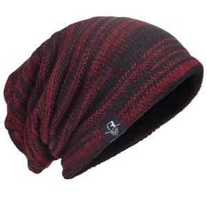 hisshe men oversize skull slouch beanie large skullcap knit hat (claret)