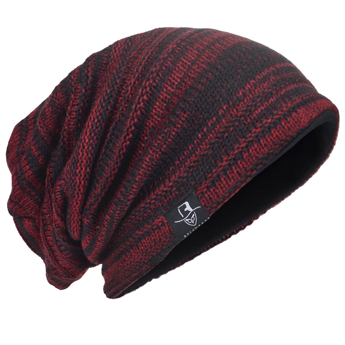 HISSHE Men Oversize Skull Slouch Beanie Large Skullcap Knit Hat (Claret)