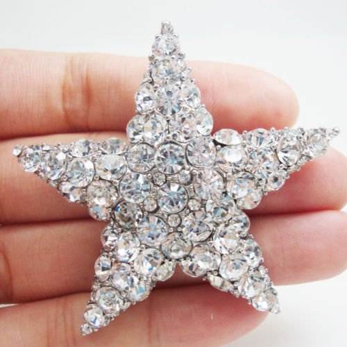 TTjewelry Wedding Bride Austria Crystal Clear Starfish Brooch Pin Bridal Star Jewelry