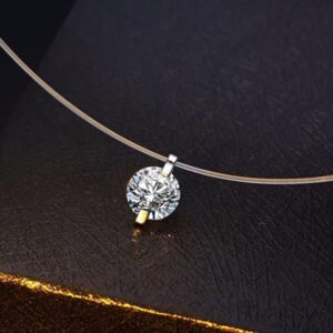 S925 Round fish line two claws Cut Clear Cubic Zirconia Pendant Necklace (silver)