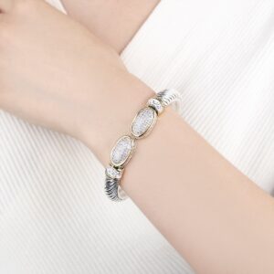 UNY Pave Stone Cable Wire Retro Antique Spring Clap Bangle Elegant Beautiful Valentine Mother's day Gifts