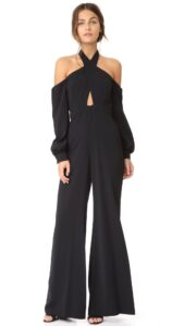 jill jill stuart women's halter jumpsuit with cold shoulders, black, 0