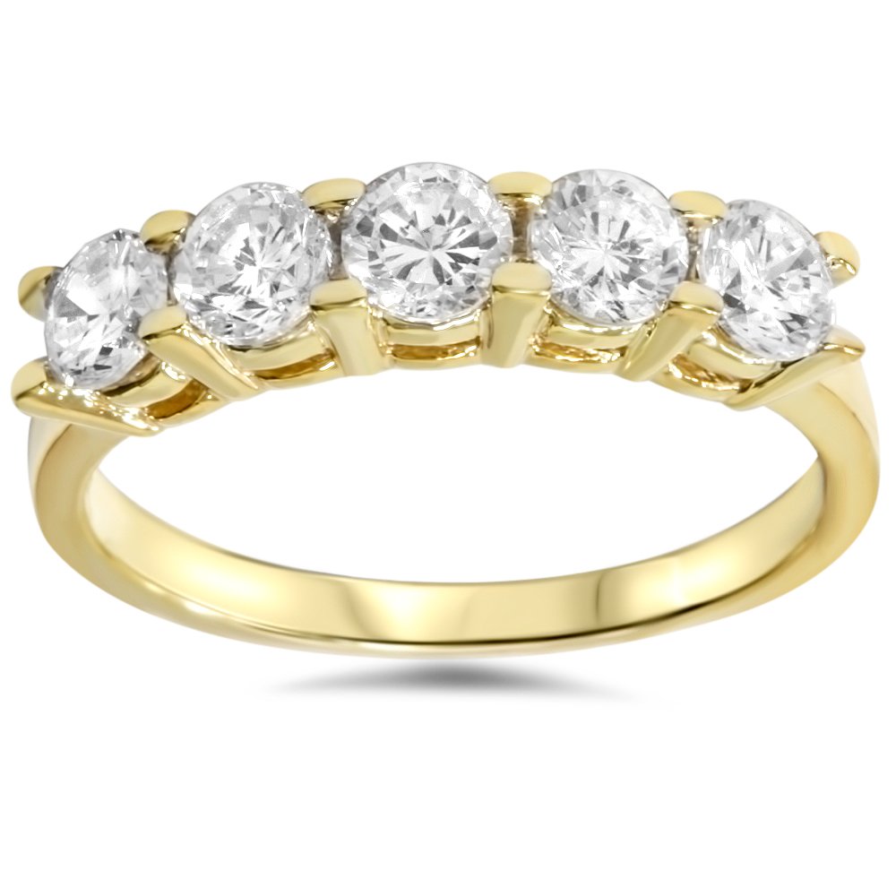 JewelMore™ 14k Yellow Gold 1ct TDW Diamond Five Stone Anniversary Ring (J-K-L, I2-I3) (8.5)