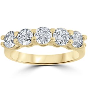 JewelMore™ 14k Yellow Gold 1ct TDW Diamond Five Stone Anniversary Ring (J-K-L, I2-I3) (8.5)