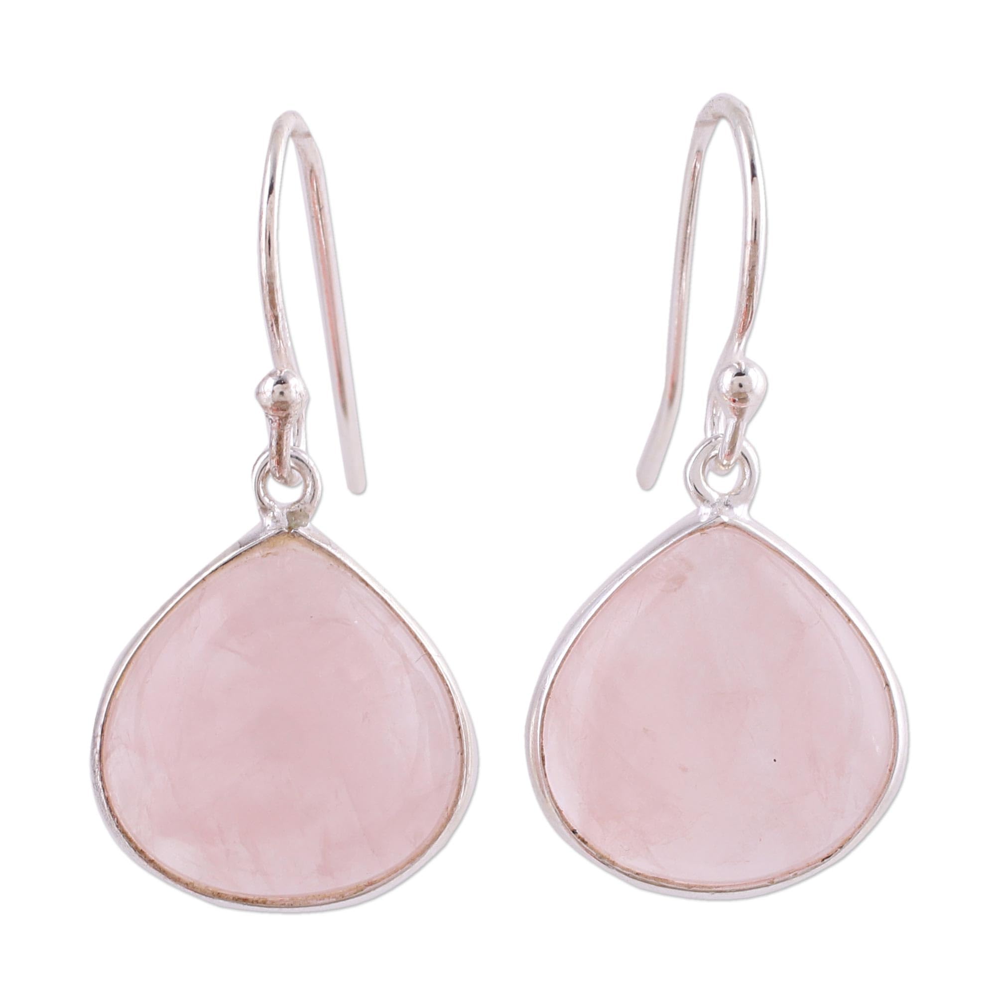 NOVICA Artisan Handmade Rose Quartz Dangle Earrings Sterling Silver from India Pink Birthstone [1.2 in L x 0.6 in W x 0.2 in D] ' Dancing Soul'