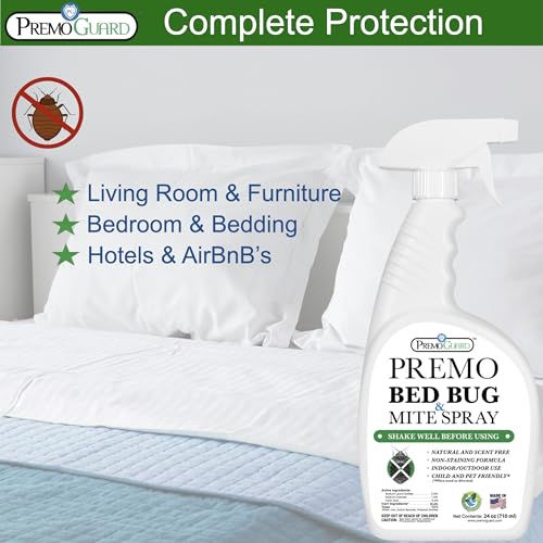 Bed Bug Killer Spray by Premo Guard 24 oz – Fast Acting Bed Bug Treatment – Stain & Scent Free – Child & Pet Safe – Best Extended Protection – Natural & Non Toxic Formula