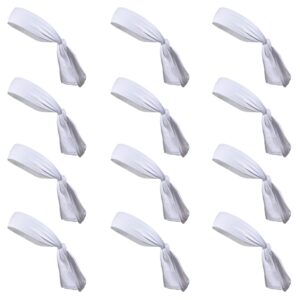 kenz laurenz 12 tie back headbands moisture wicking athletic sports head band you pick colors (white)