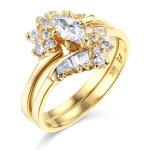 14k yellow gold solid wedding engagement ring and wedding band 2 piece set - size 8