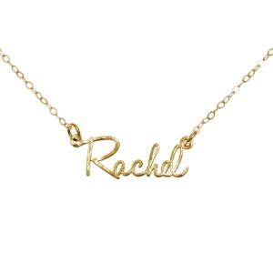 aj`s collection sterling silver hammered personalized custom name necklace up to 9 characters in 925, rose gold over 925, or 14k gold plate over 925 (16, yellow-gold-and-sterling-silver)