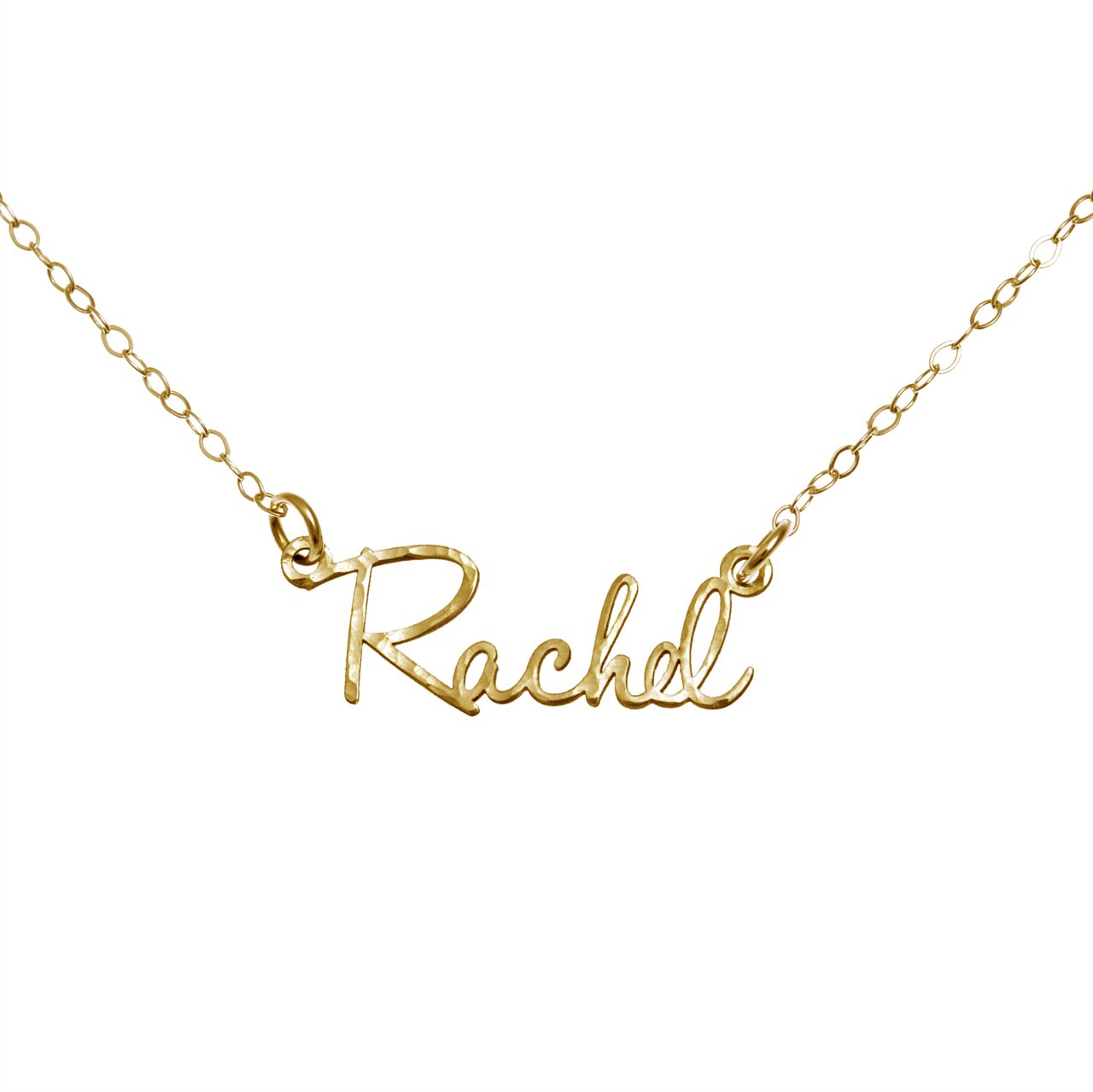 AJ`s Collection Sterling Silver Hammered Personalized Custom Name Necklace Up To 9 Characters in 925, Rose Gold Over 925, or 14k Gold Plate over 925 (16, yellow-gold-and-sterling-silver)