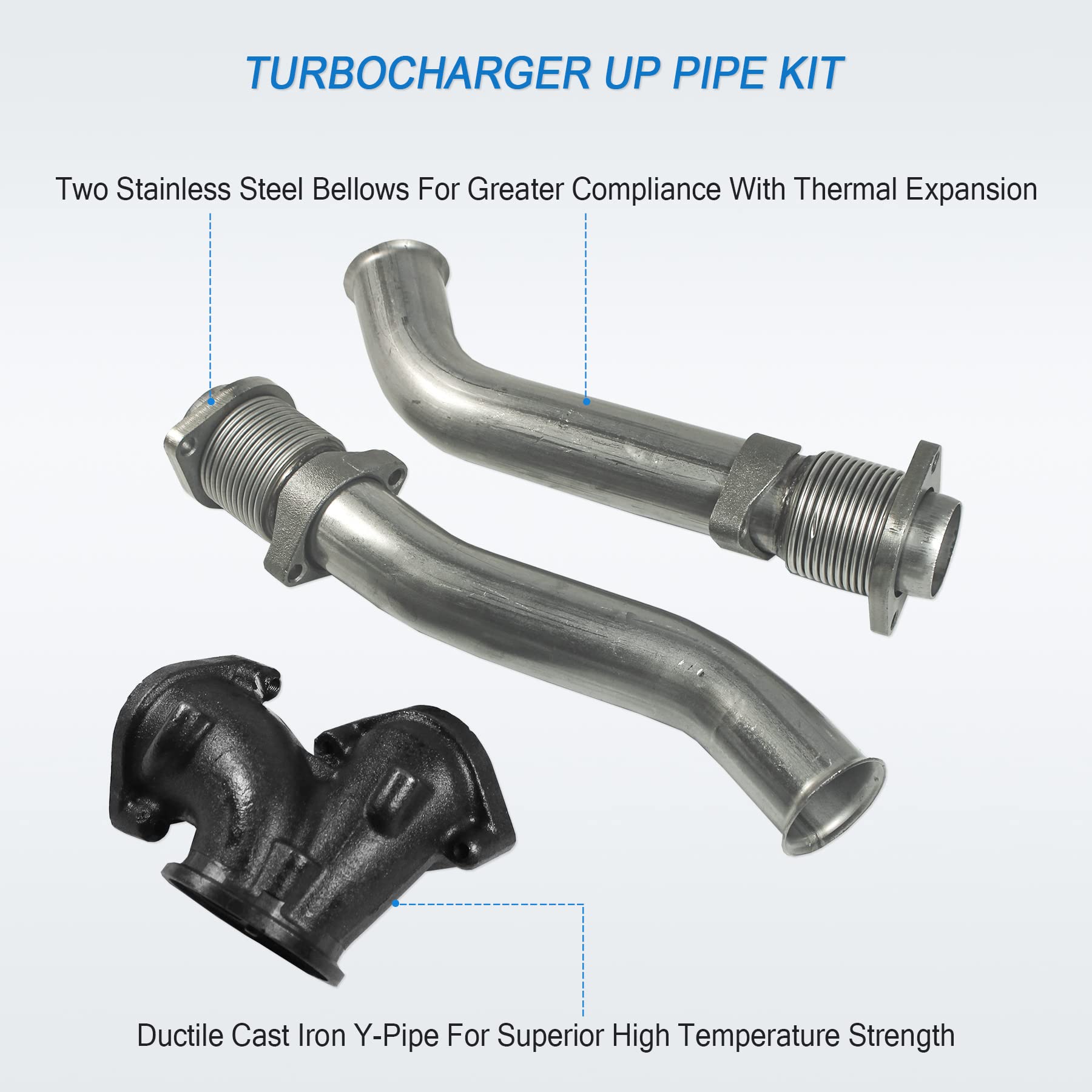 JDMSPEED New Turbo Diesel With Hardware Bellowed Up Pipe Kit Replacement For Ford F250 F350 F450 F550 Super Duty 7.3L 1999-2003 Replace F4TZ6K854F F4TZ6K854C F81Z6K854EA 679-005