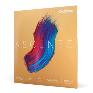 d'addario ascente violin strings - violin strings with ball ends, synthetic core - a310 4/4m - full set - 4/4 scale - medium tension