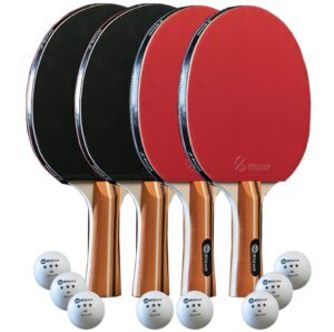 jp winlook ping pong paddles sets of 4 - portable table tennis paddle set with ping pong paddles professional case & ping pong balls. premium table tennis racket player set for indoor & outdoor games