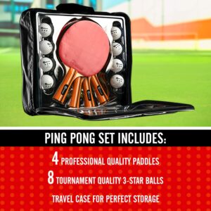 JP WinLook Ping Pong Paddles Sets of 4 - Portable Table Tennis Paddle Set with Ping Pong Paddles Professional Case & Ping Pong Balls. Premium Table Tennis Racket Player Set for Indoor & Outdoor Games