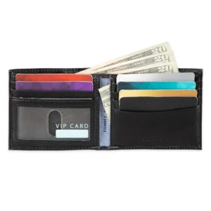 Tommy Hilfiger Men's Leather Wallet – Slim Bifold with 6 Credit Card Pockets and Removable ID Window, Oxford Black, One Size