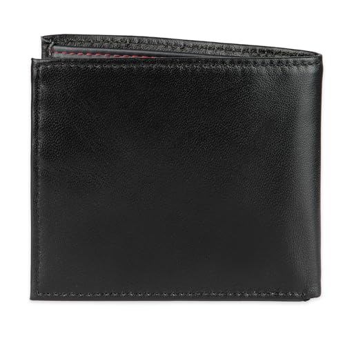 Tommy Hilfiger Men's Leather Wallet – Slim Bifold with 6 Credit Card Pockets and Removable ID Window, Oxford Black, One Size