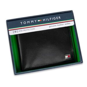 Tommy Hilfiger Men's Leather Wallet – Slim Bifold with 6 Credit Card Pockets and Removable ID Window, Oxford Black, One Size