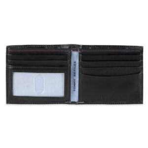 Tommy Hilfiger Men's Leather Wallet – Slim Bifold with 6 Credit Card Pockets and Removable ID Window, Oxford Black, One Size